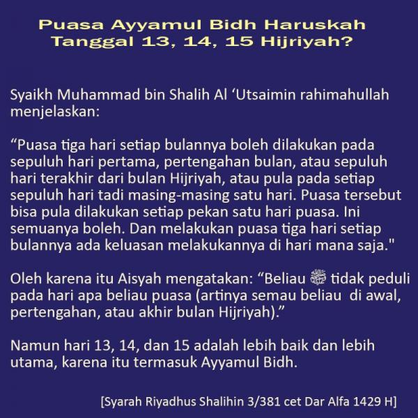 Catatan Ringkas Seputar Puasa Ayyamul Bidh